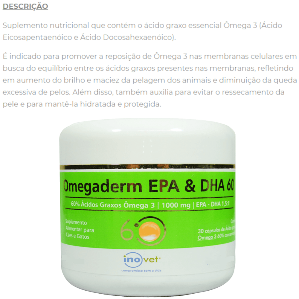 Omegaderm EPA & DHA 60 Suplemento Cães e Gatos 1000mg C/ 30 Cápsulas ...