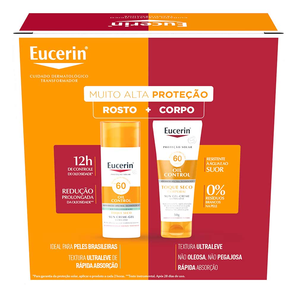 Kit Eucerin Protetor Solar Facial FPS 60 Oil Control 50g + Corporal FPS ...