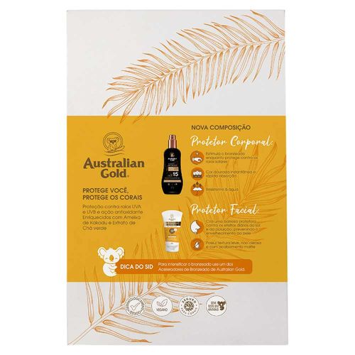 Kit Australian Gold Protetor Solar Corporal Spray FPS15 237g + Facial ...