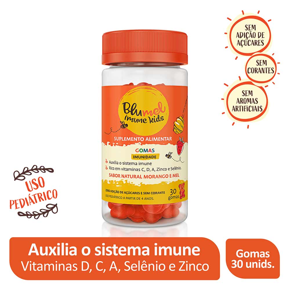 Suplemento Alimentar Blumel Imune Kids Morango e Mel Goma 30 Unidades ...