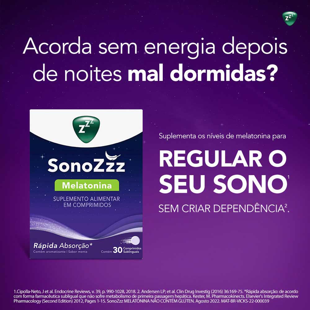 SonoZzz Melatonina Menta 12g Vicky 30 Comprimidos - Drogaria Sao Paulo