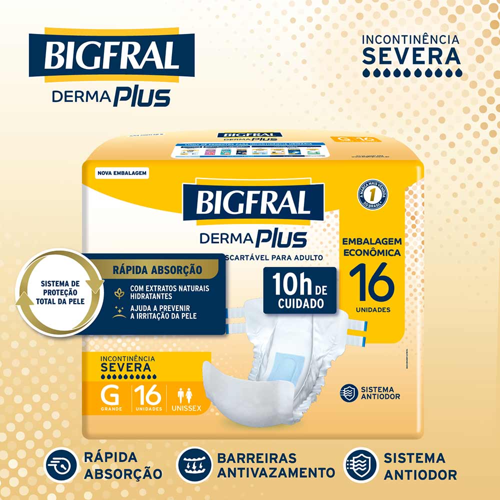 Fralda Geriátrica Bigfral Dermaplus G 16 Unidades - Drogaria Sao Paulo