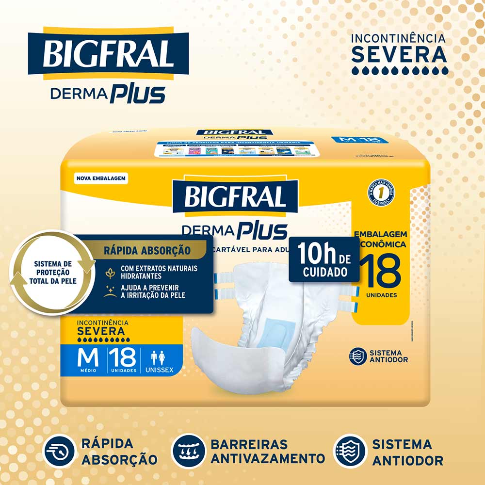 Fralda Geriátrica Bigfral Dermaplus M 18 Unidades - Drogaria Sao Paulo