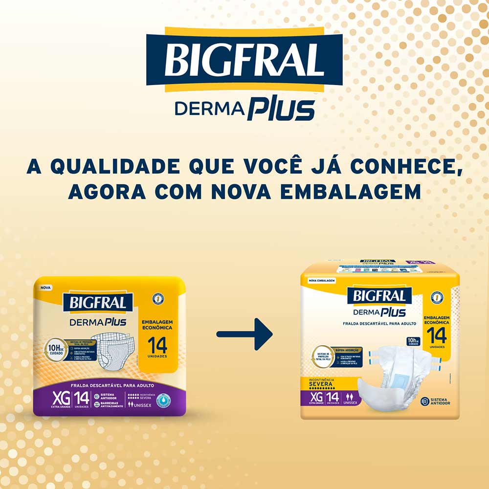 Fralda Geriátrica Bigfral Dermaplus XG 14 Unidades - Drogaria Sao Paulo