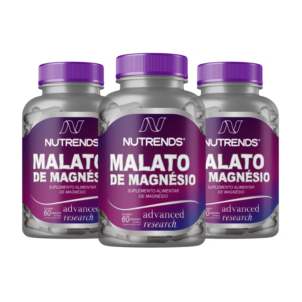 Combo Malato de Magnésio 550mg 180 cápsulas 3 Frascos Nutrends - Drogaria Sao Paulo