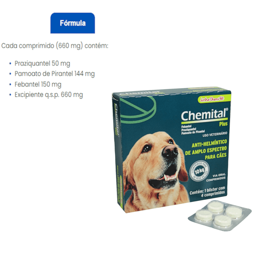 Chemital Plus Com 4 Comprimidos Chemitec Vermífugo Para Cães Kit Com 2 ...