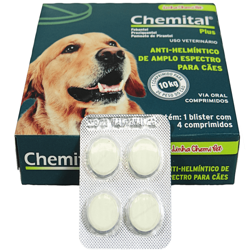 Chemital Plus Com 4 Comprimidos Chemitec Vermífugo Para Cães Kit Com 2 ...