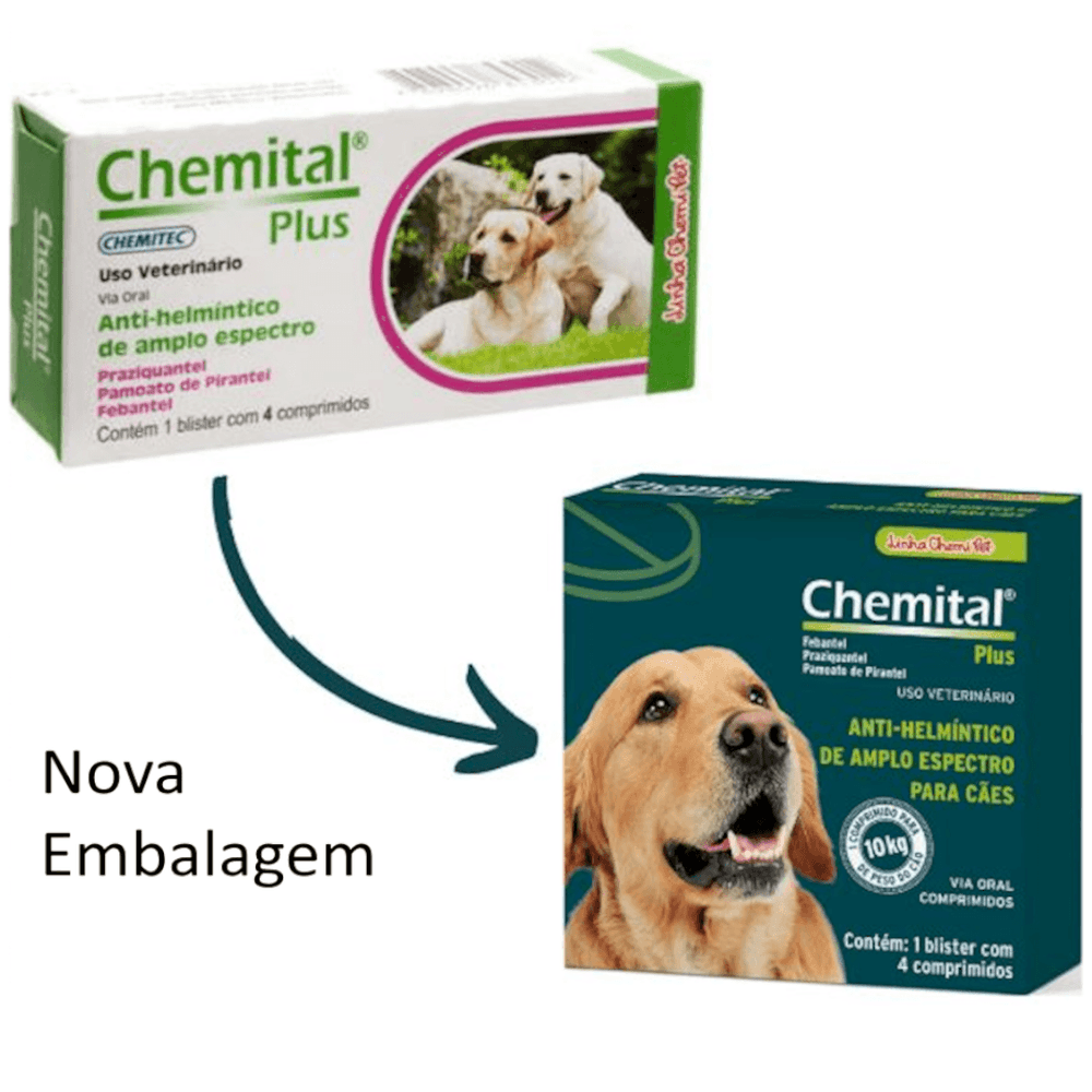 Chemital Plus Com 4 Comprimidos Chemitec Vermífugo Para Cães Kit Com 2 ...
