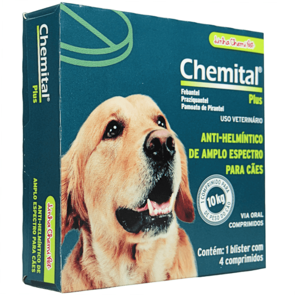 Chemital Plus Com 4 Comprimidos Chemitec Vermífugo Para Cães Kit Com 2 ...
