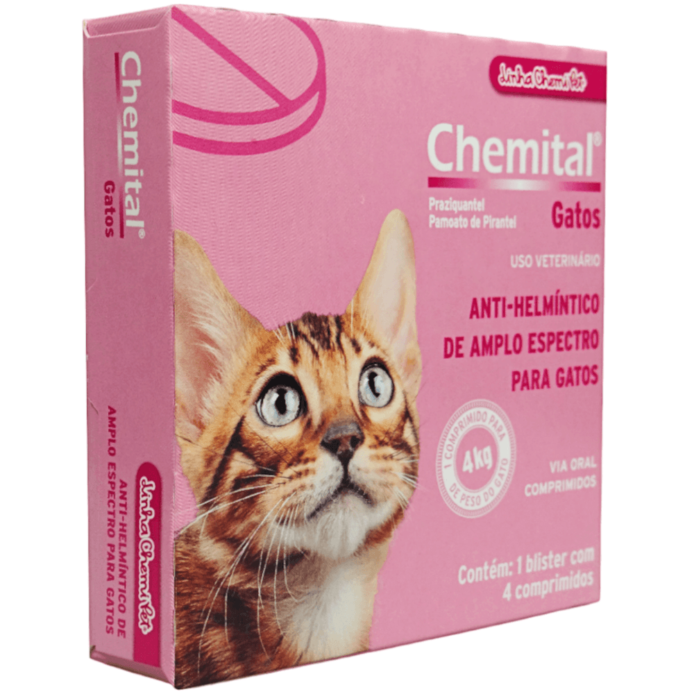 Chemital Com 4 Comprimidos Chemitec Vermífugo Para Gatos Kit Com 5 Cx ...