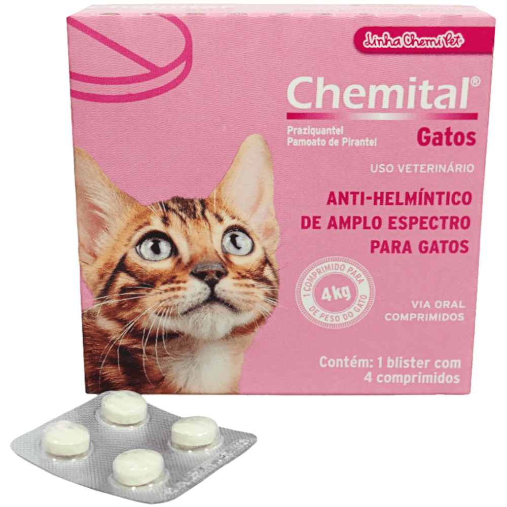 Chemital Com 4 Comprimidos Chemitec Vermífugo Para Gatos Kit Com 3 Cx ...