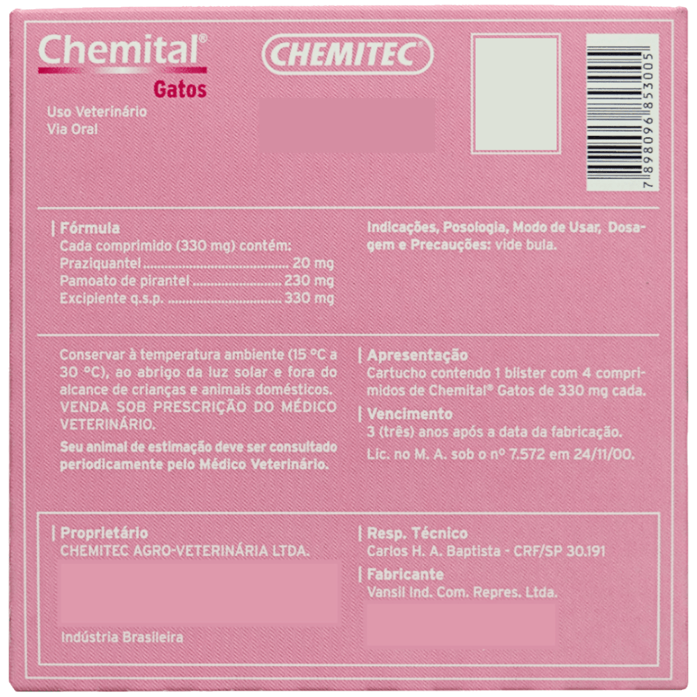 Chemital Com 4 Comprimidos Chemitec Vermífugo Para Gatos Kit Com 6 Cx ...