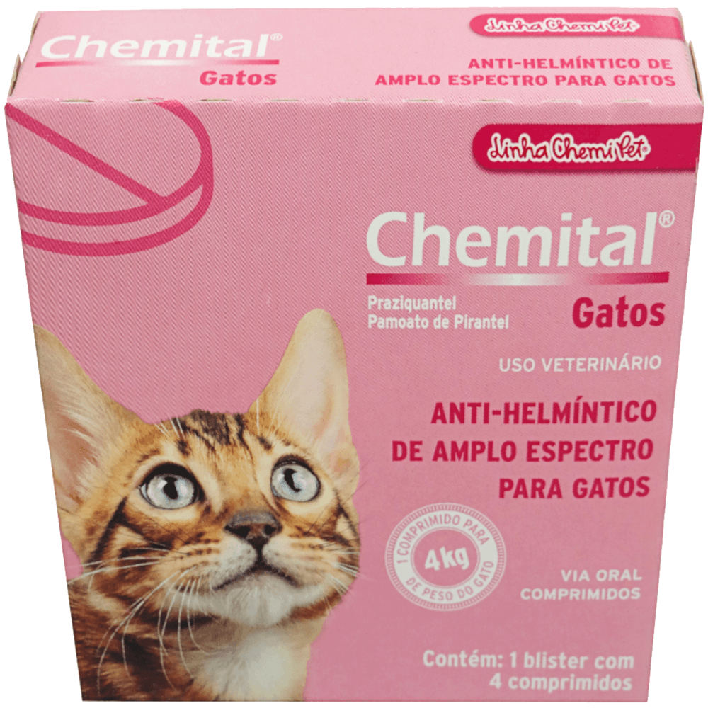 Chemital Com 4 Comprimidos Chemitec Vermífugo Para Gatos Kit Com 6 Cx ...