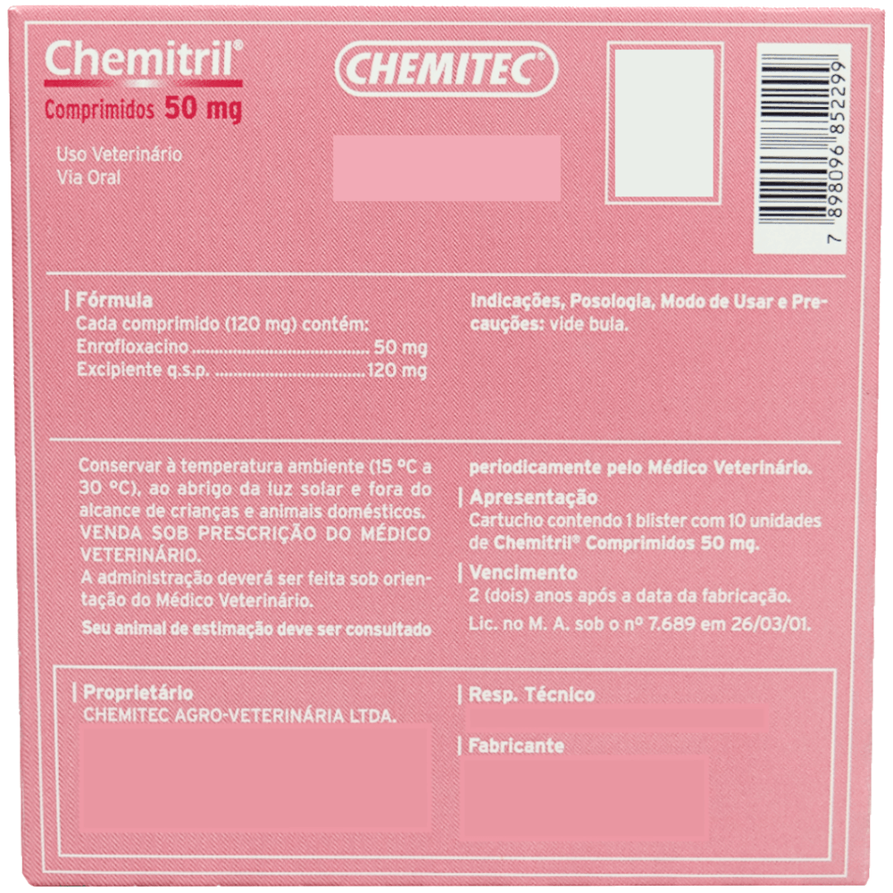 Chemitril 50mg Com 10 Comprimidos Para Cães e Gatos Chemitec Kit Com 10 ...