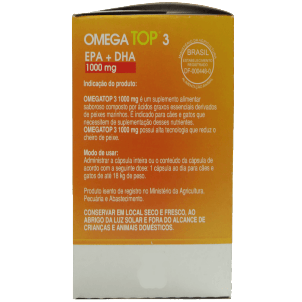 Omega Top 3 EPA + DHA 1000mg C/ 40 Cápsulas Moles Saborosas Cães e ...